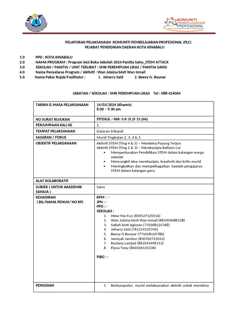 Pelaksanaan Program STEM SMK Perempuan Likas | PDF