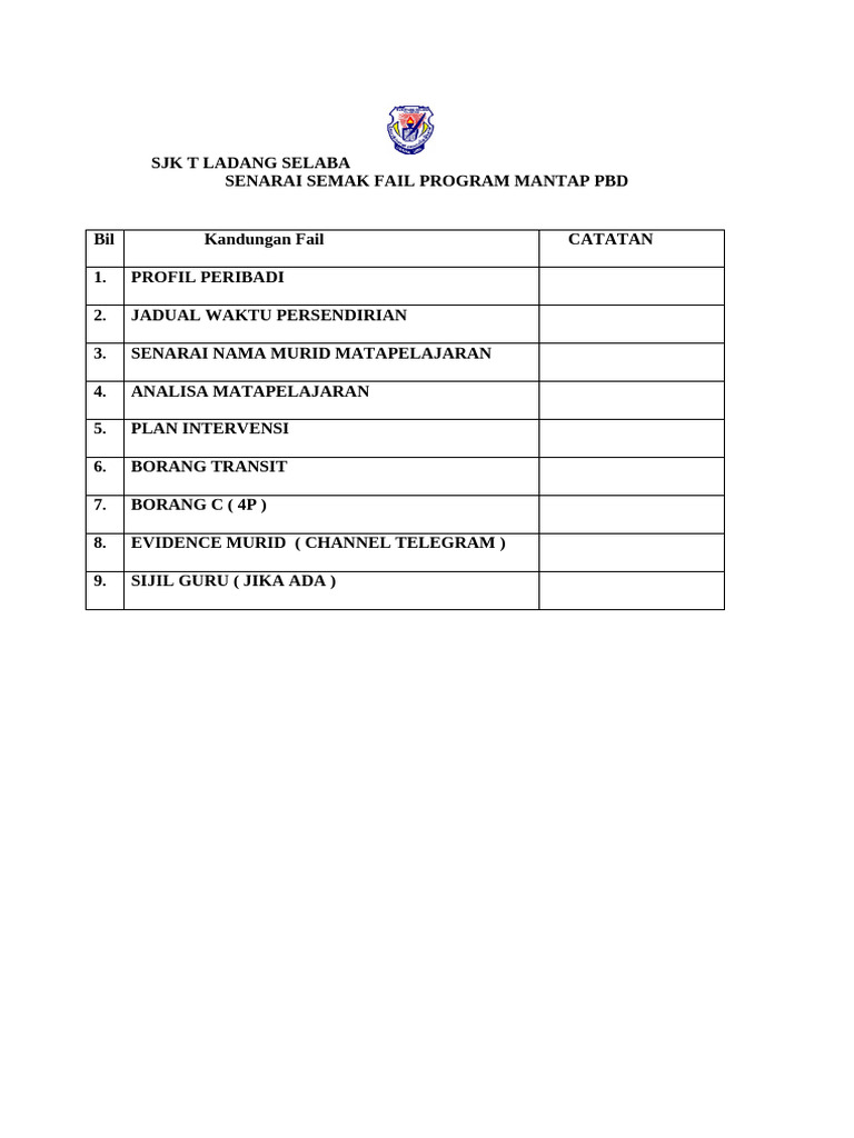 Senarai Semak Fail Mantap PBD | PDF