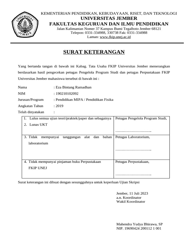 Surat Keterangan Kabab (3x) - EZA | PDF