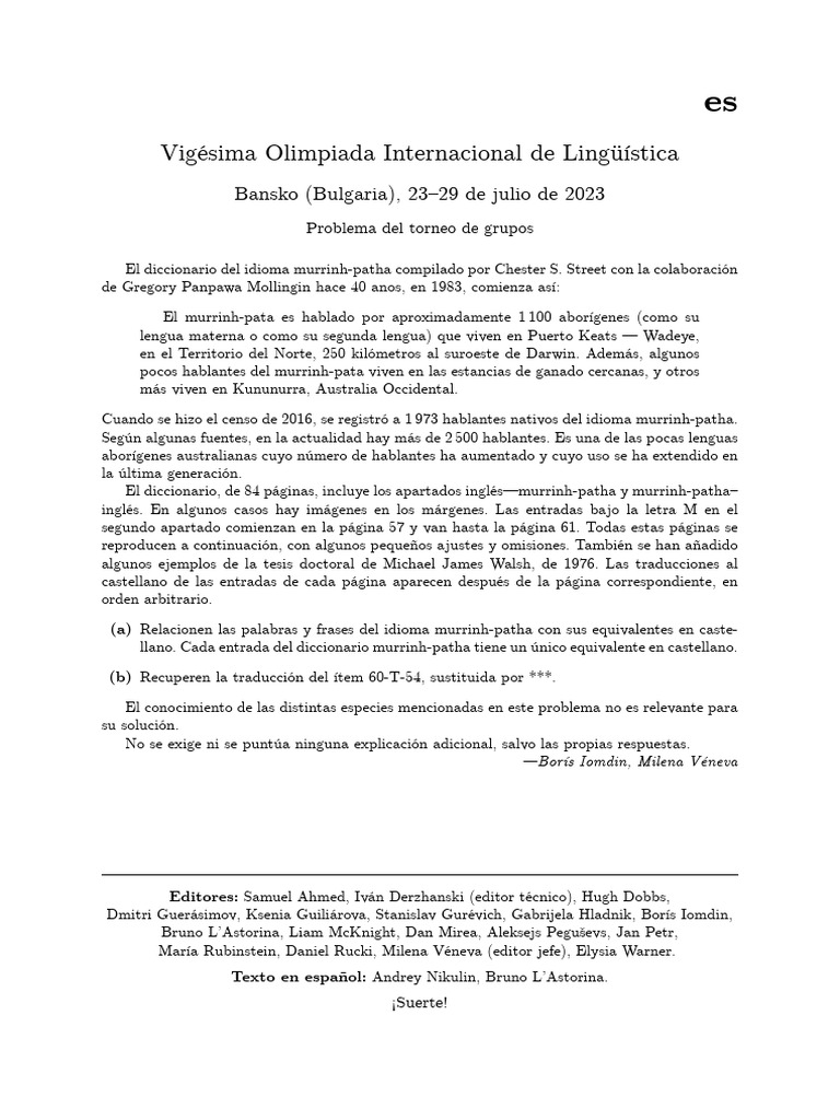Iol 2023 Team Prob - Es | PDF | Diccionario | Lengua española