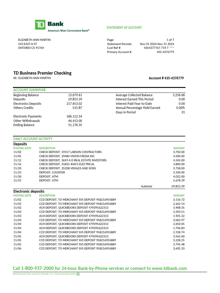 TD-Bank-Statement-TemplateLab.com_ | PDF | Banks | Private Sector