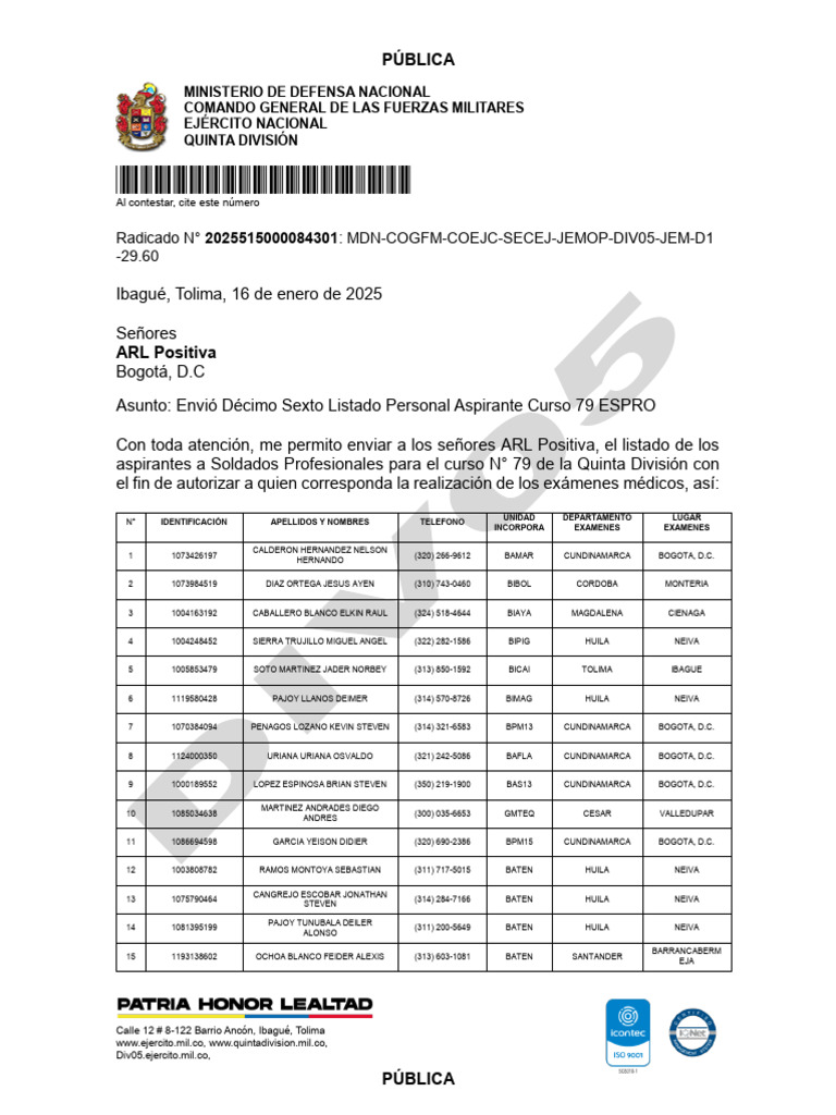 Envio Decimo Sexto Listado | PDF | Colombia