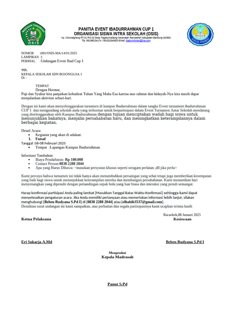 PANITIA EVENT IBADURRAHMAN CUP 1 | PDF