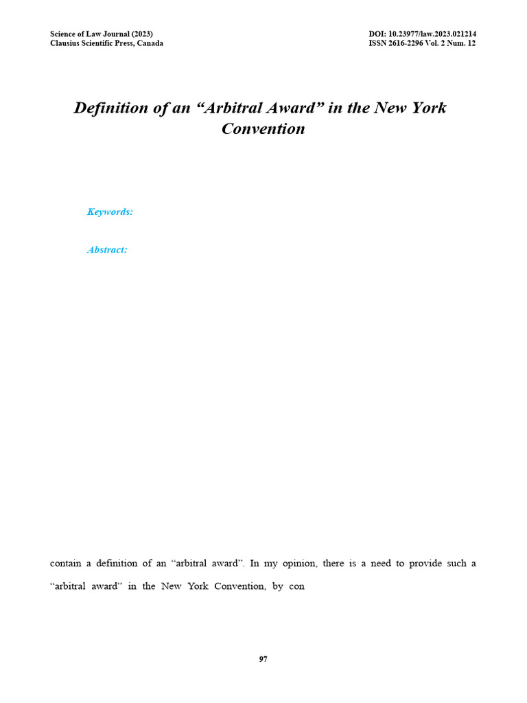 Definition of An "Arbitral Award" in The New York Convention | PDF ...