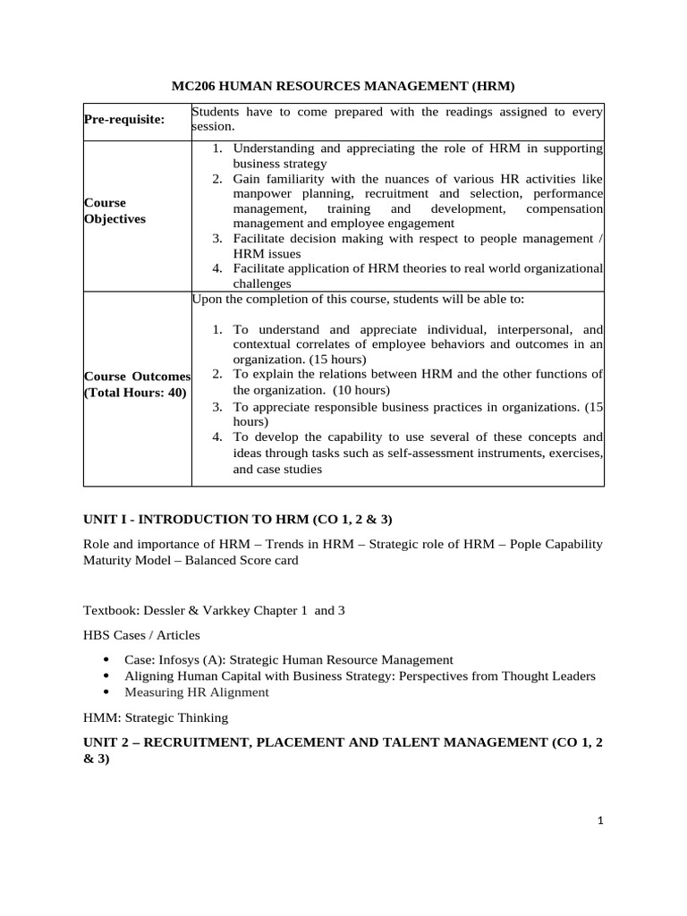 Course Outline-HRM 2024 | PDF | Human Resource Management | Recruitment