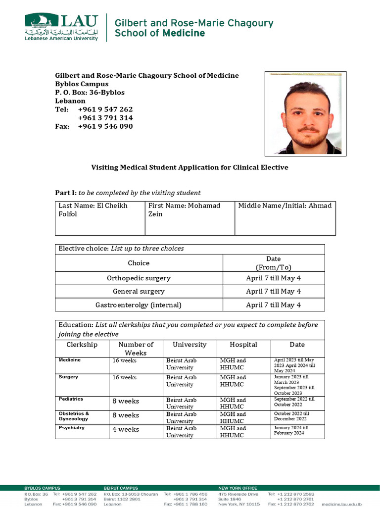 LAU SOM Elective Application 2024 | PDF | Medical School | Beirut