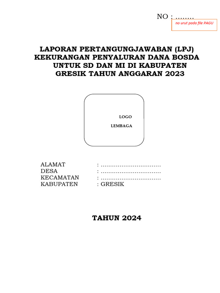 Template Laporan Pertanggung Jawaban Kurang Salur BOSDA 2023 | PDF