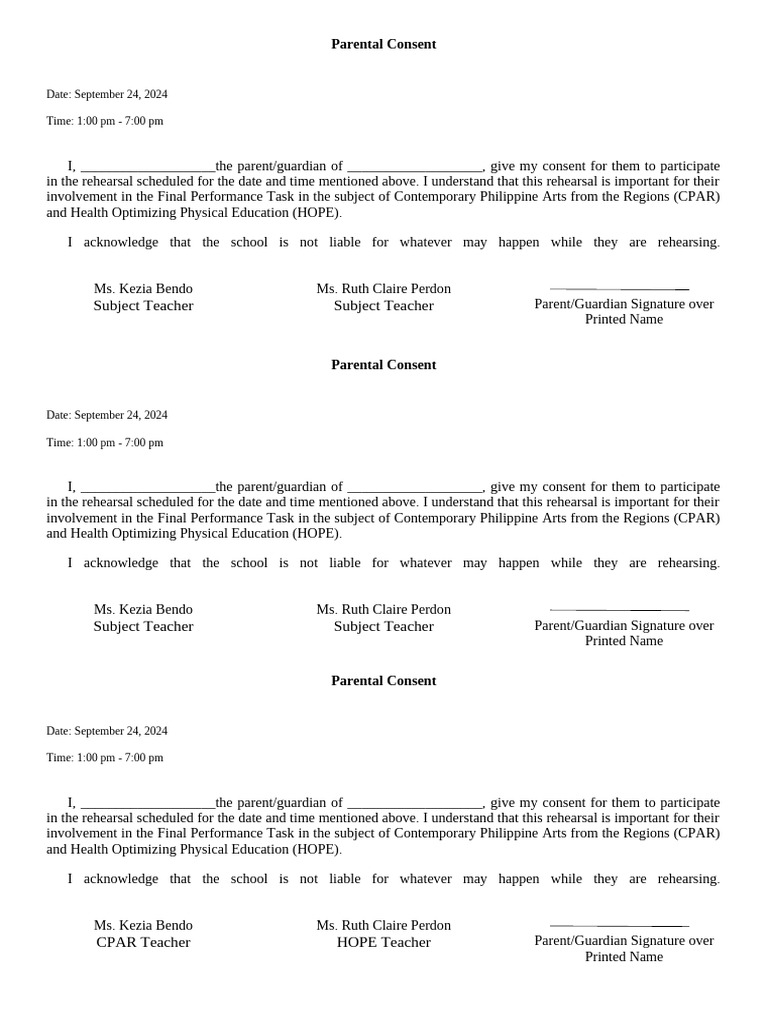 Parental Consent | PDF | Life Skills | Adulthood