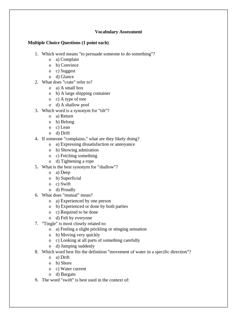 Vocabulary Assessment Lewis and Clark | PDF