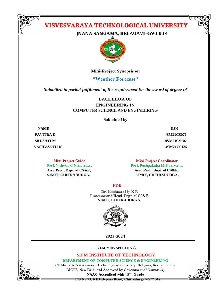 Synopsis On Weather Forecast | PDF | Software Testing | Weather Forecasting