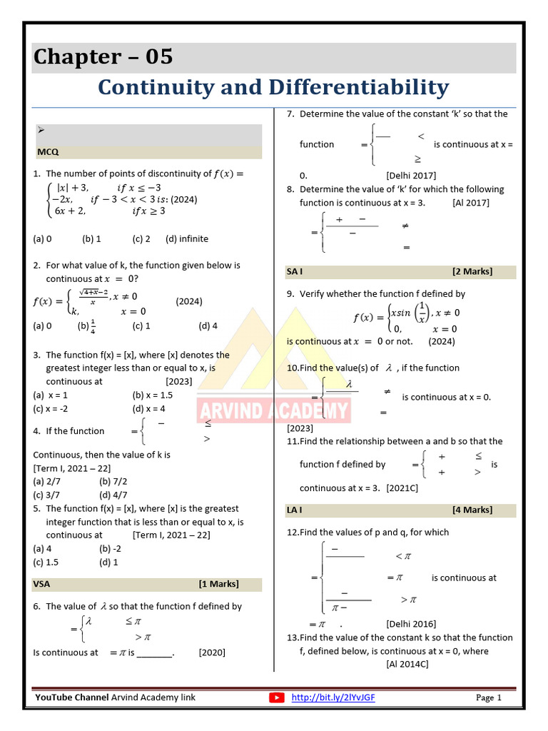 Chapter - 05 Continuity and Differentiability | PDF | Calculus