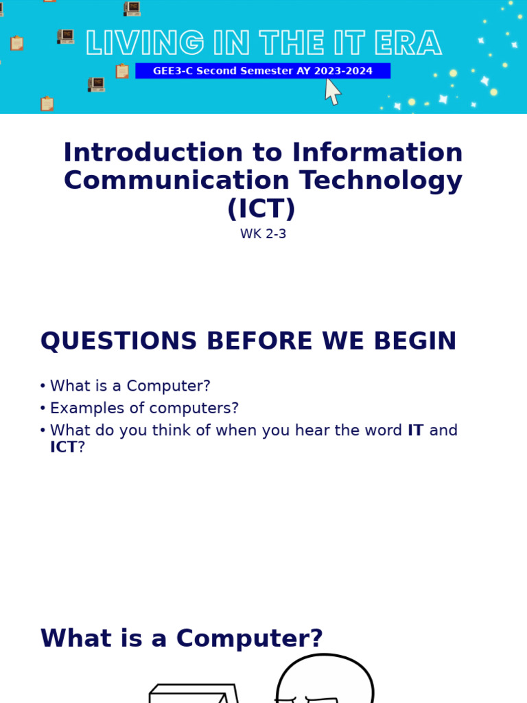 GEE3C_w2-3 Intro to ICT | PDF | Computer Data Storage | Personal Computers