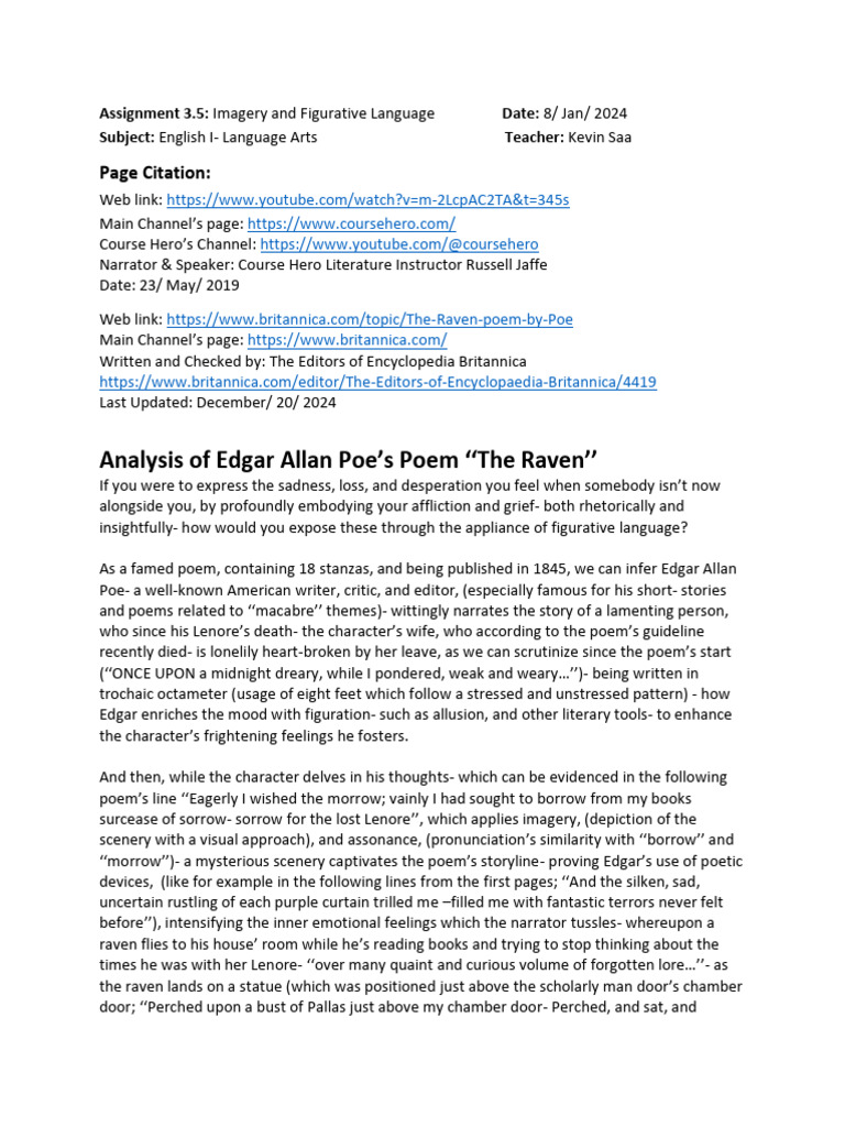 ''The Raven'' by Edgar Allan Poe: Figurative Language Analysis | PDF ...