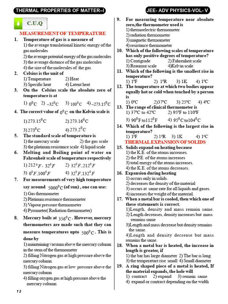 Thermal Properties ,Thermodynamics ,KTG[1] | PDF | Thermal Expansion | Thermometer