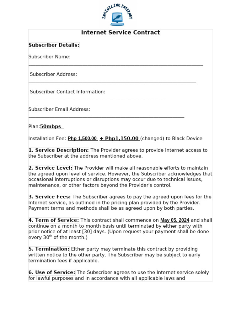 Internet Service Contract | PDF | Justice | Crime & Violence