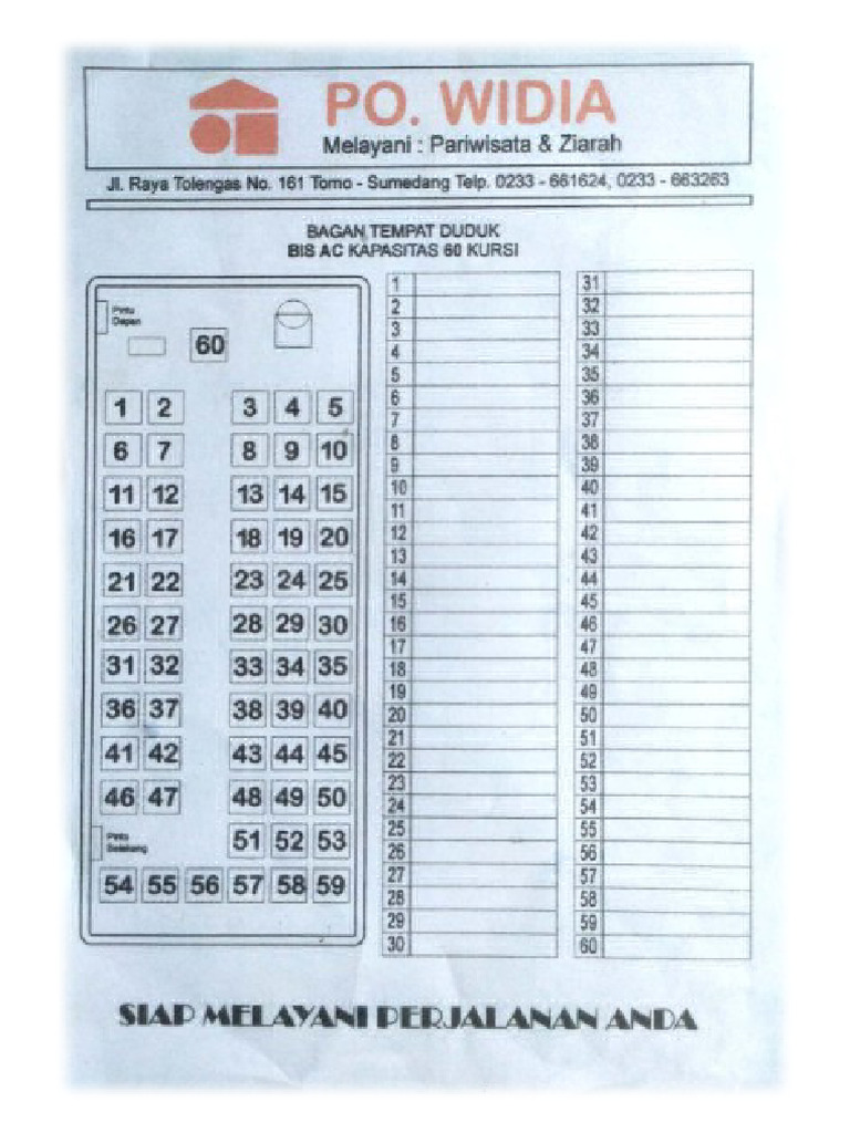 Tempat Duduk BUS Widia | PDF