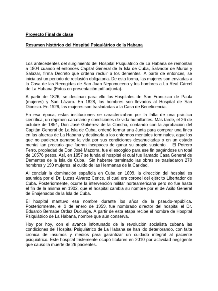 Proyecto Final de Clase | PDF | Cuba | la Habana