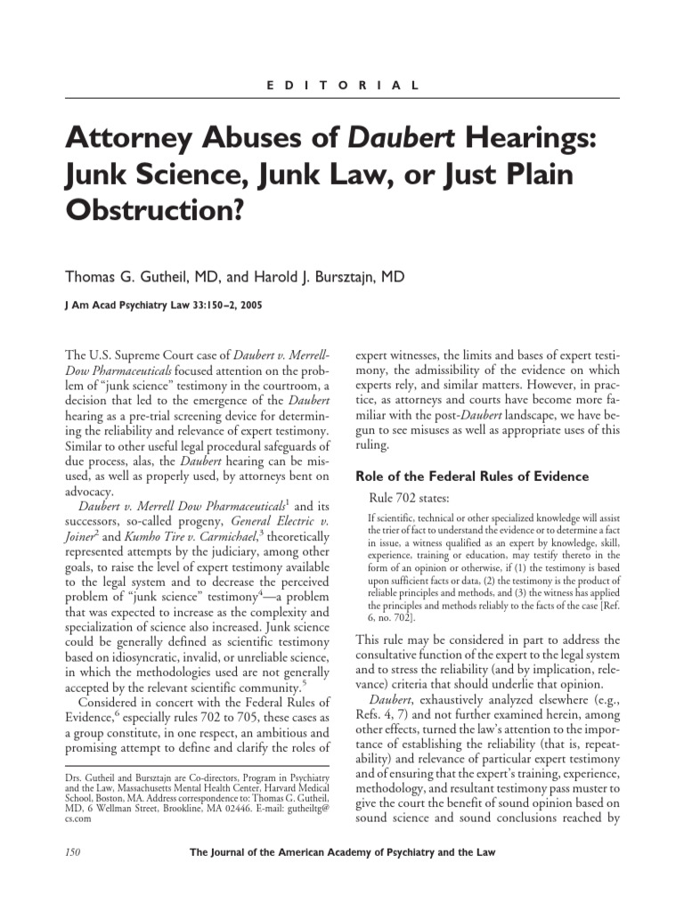 Misuse of Daubert Hearings in Law | PDF | Daubert Standard | Expert Witness