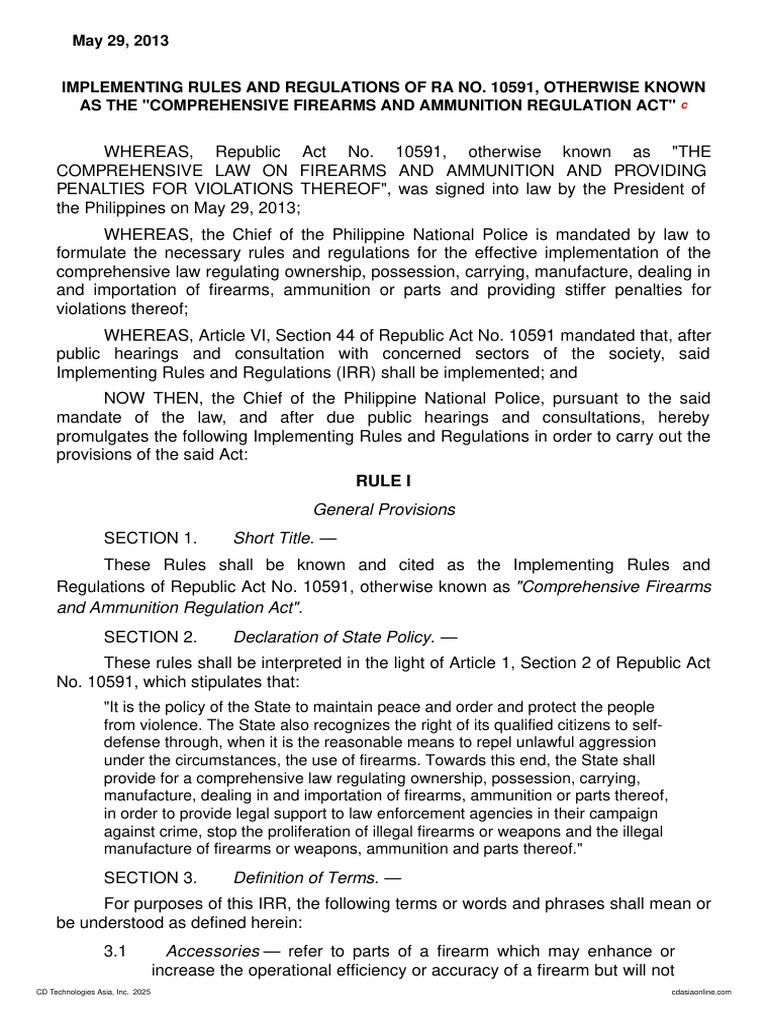 Implementing Rules and Regulations of RA 10591 (Comprehensive Firearms ...