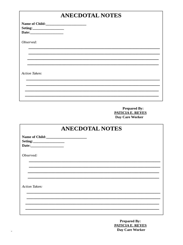 Child Anecdotal Observation Template | PDF
