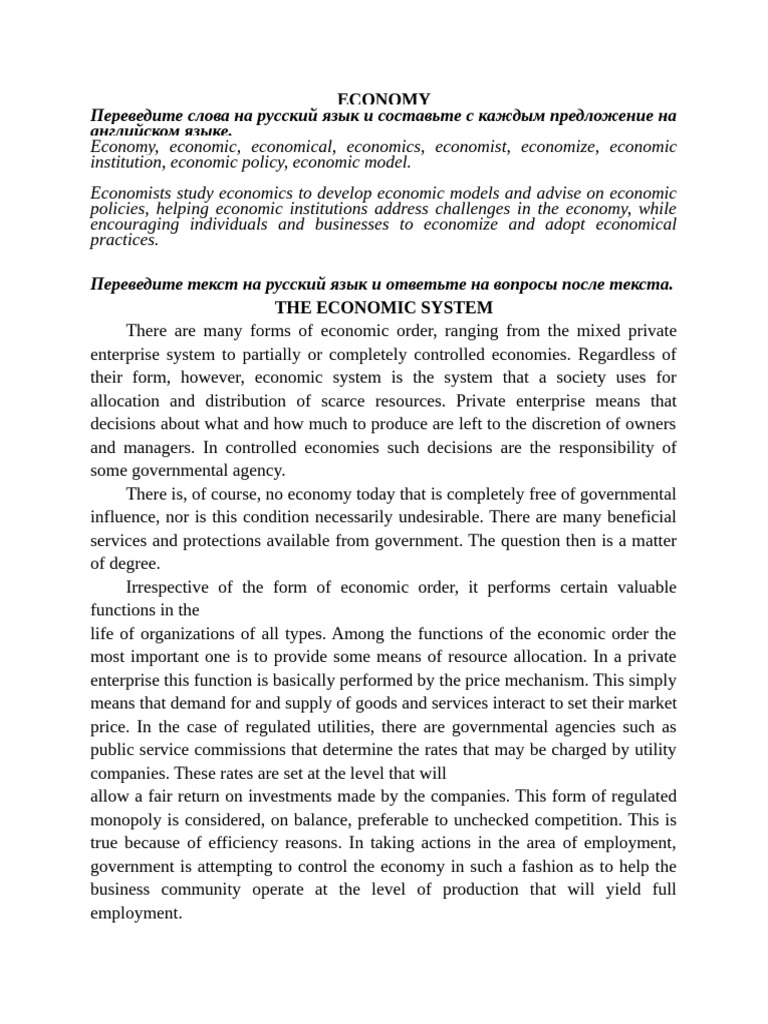Topic 1 Economy | PDF | Economics | Economic System