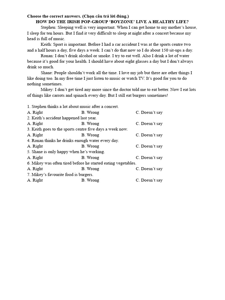 Boyzone's Tips for a Healthy Lifestyle | PDF