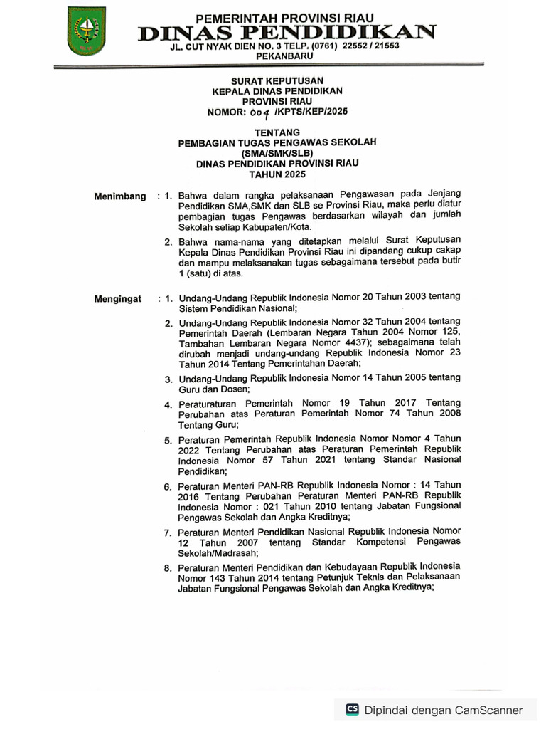 SK Pengawas Riau 2025 | PDF