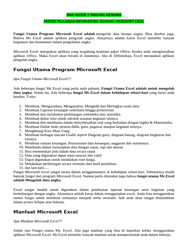 Materi Ms - Excel | PDF