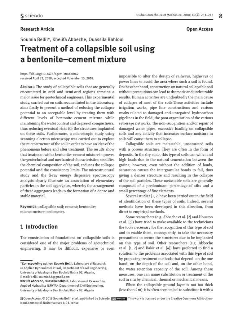 Treatment of A Collapsible Soil Using A Bentonite-Cement Mixture | PDF ...