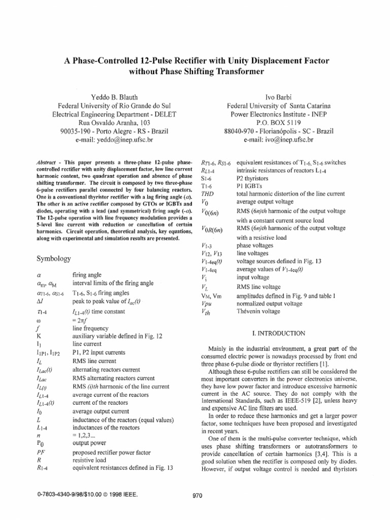 A Phase Controlled 12 Pulse Rectifier Wi | PDF | Rectifier | Power Electronics