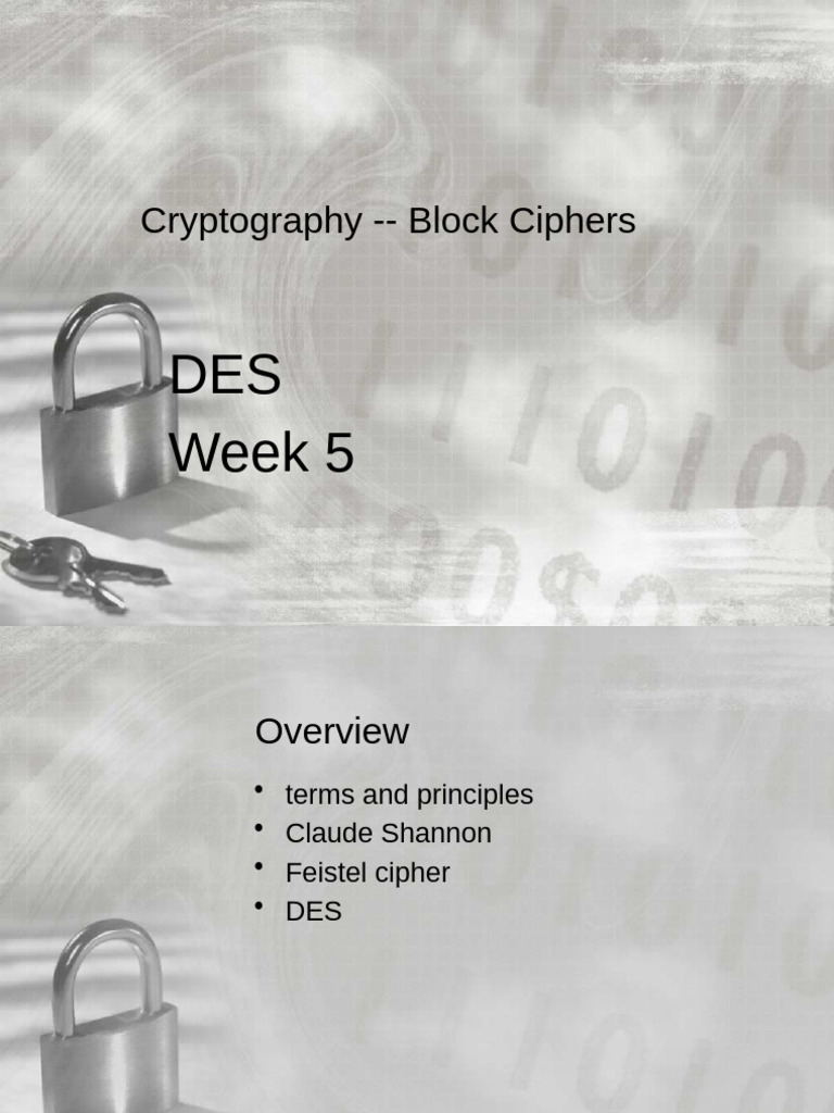 Week 5.1 - Cryptography - Block Ciphers | PDF | Cipher | Cryptography