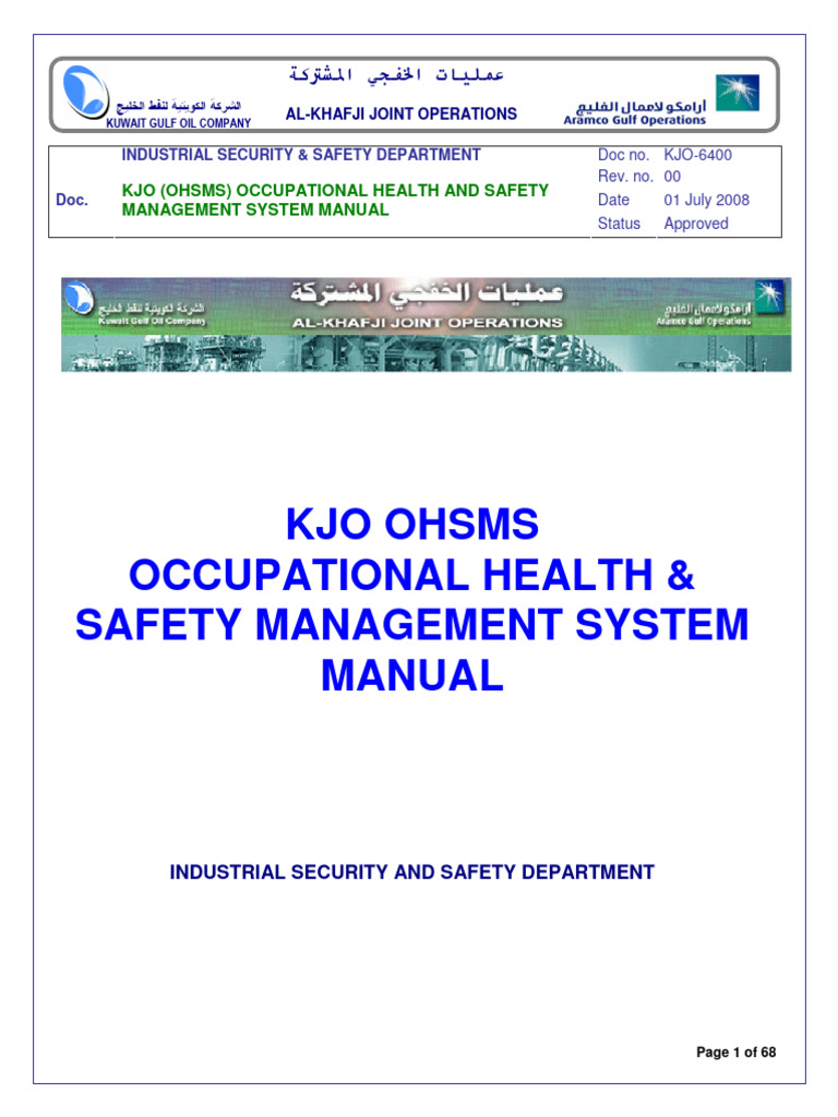 KJO OHSMS Manual | PDF | Risk | Occupational Safety And Health