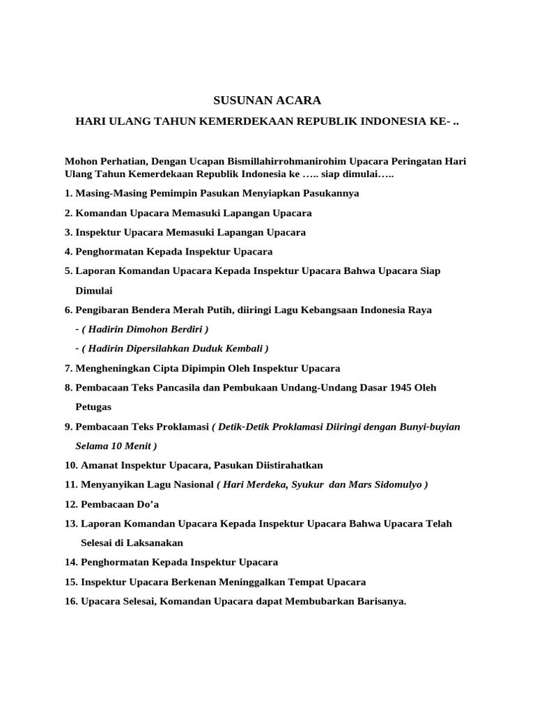 Susunan Acara Hut RI | PDF