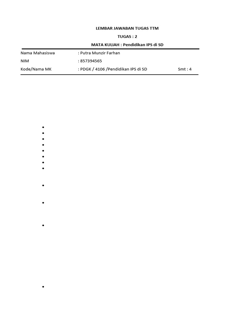 LEMBAR JAWABAN TUGAS TTM - Pendidikan IPS Di SD 2 | PDF