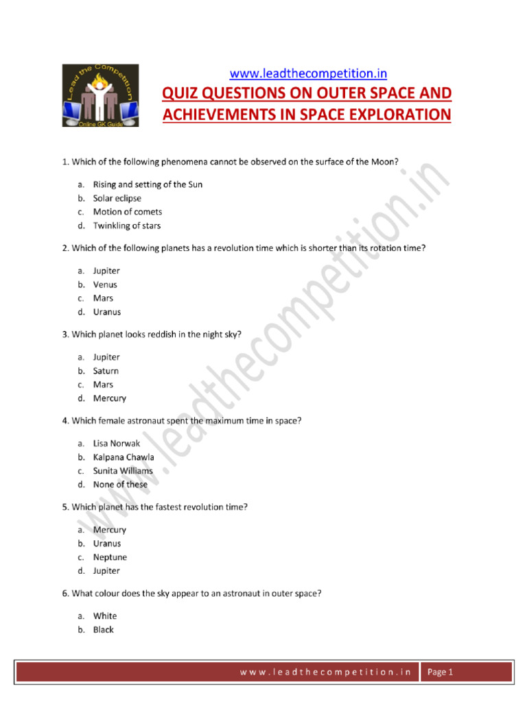 GK Questions On Outer Space | PDF