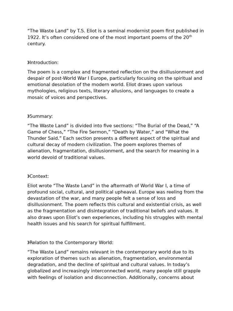 The Waste Land by T.S Eliot | PDF