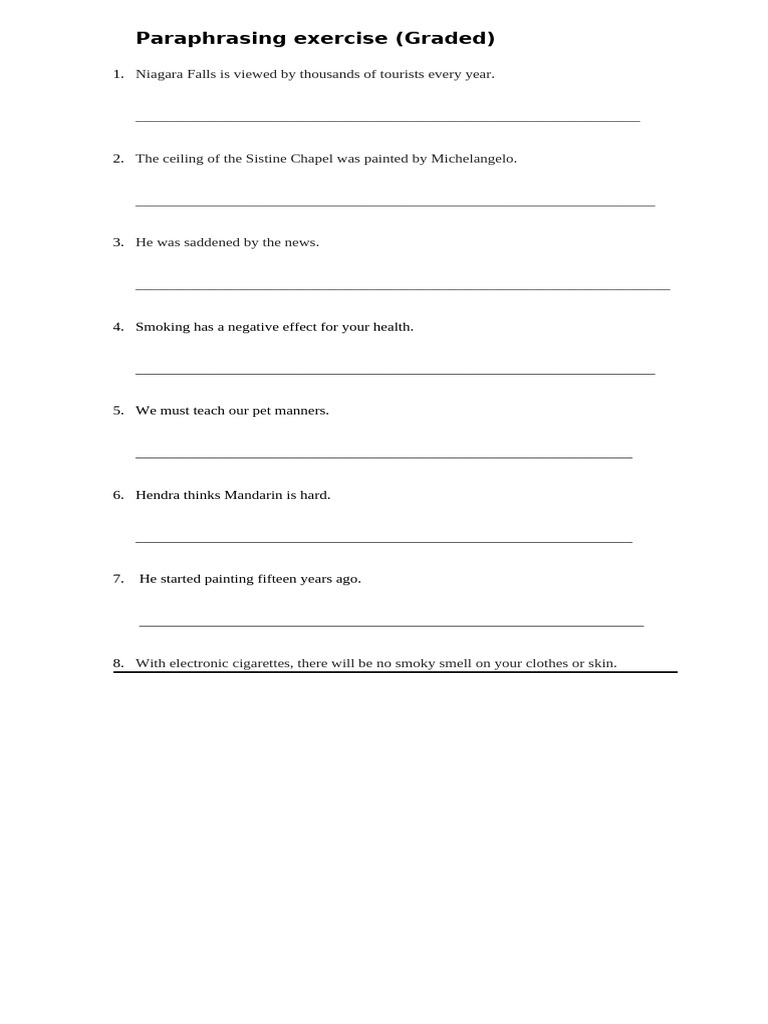 Paraphrasing Practice Exercises | PDF