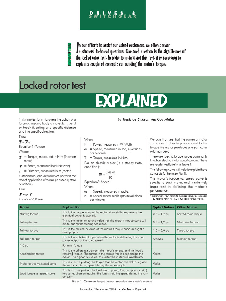 Locked Rotor Torque Per Unit | PDF | Torque | Electric Motor