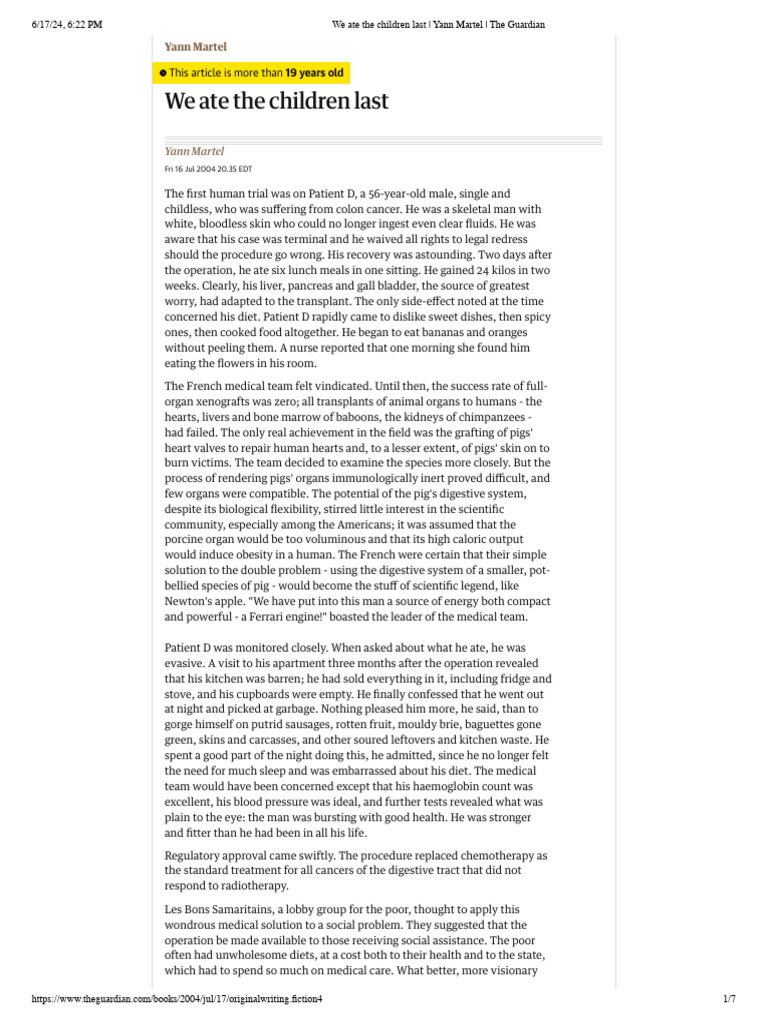 4 - We ate the children last _ Yann Martel _ The Guardian | PDF | Medical Specialties