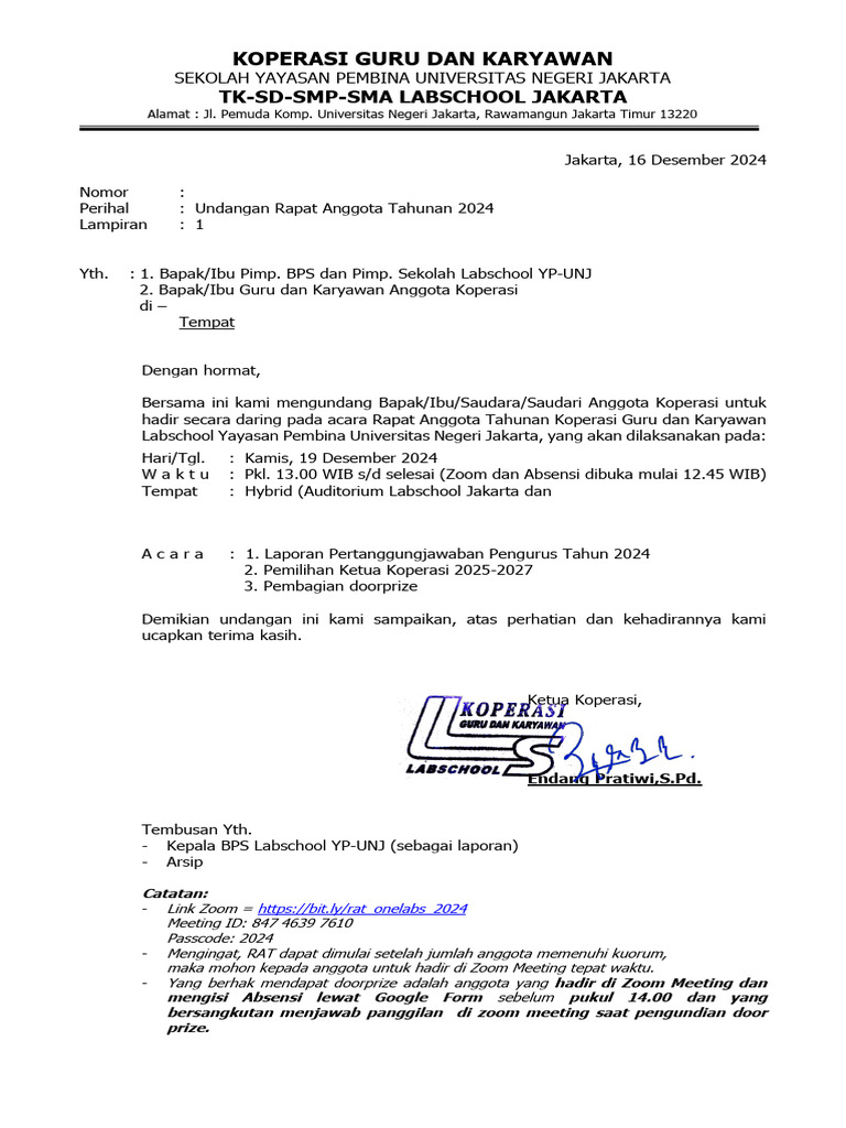 Surat Undangan RAT 2024 | PDF