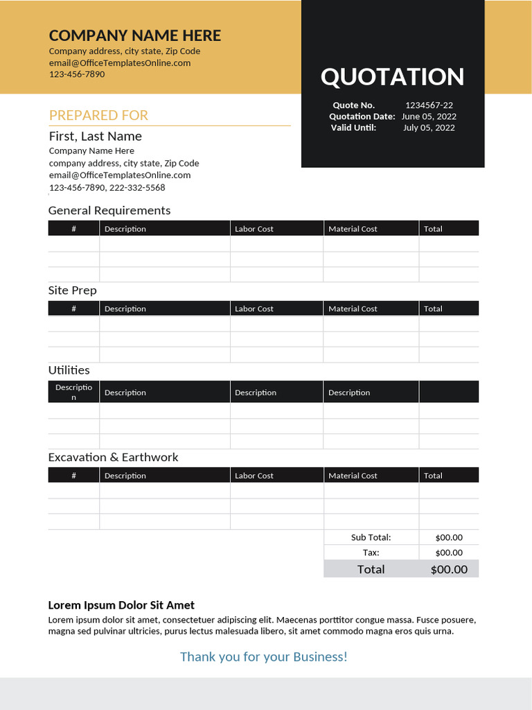 Construction Quotation Template Sample | PDF