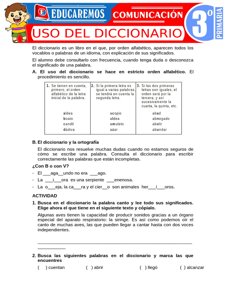 Actividades de uso del diccionario 3° grado | PDF | Diccionario ...