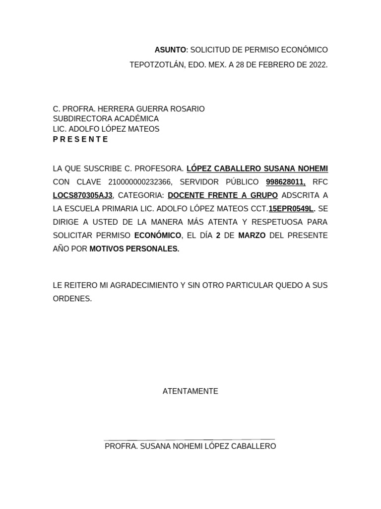 Solicitud de Permiso Económico Docente | PDF