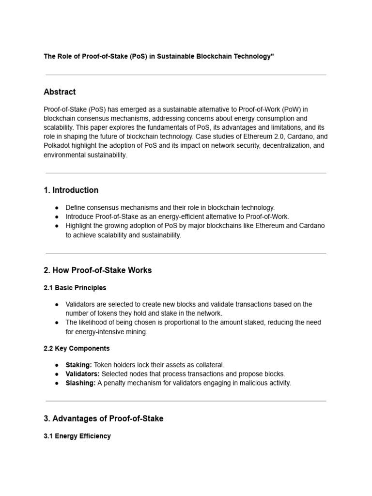 The Role of Proof-of-Stake (PoS) in Sustainable Blockchain Technology ...