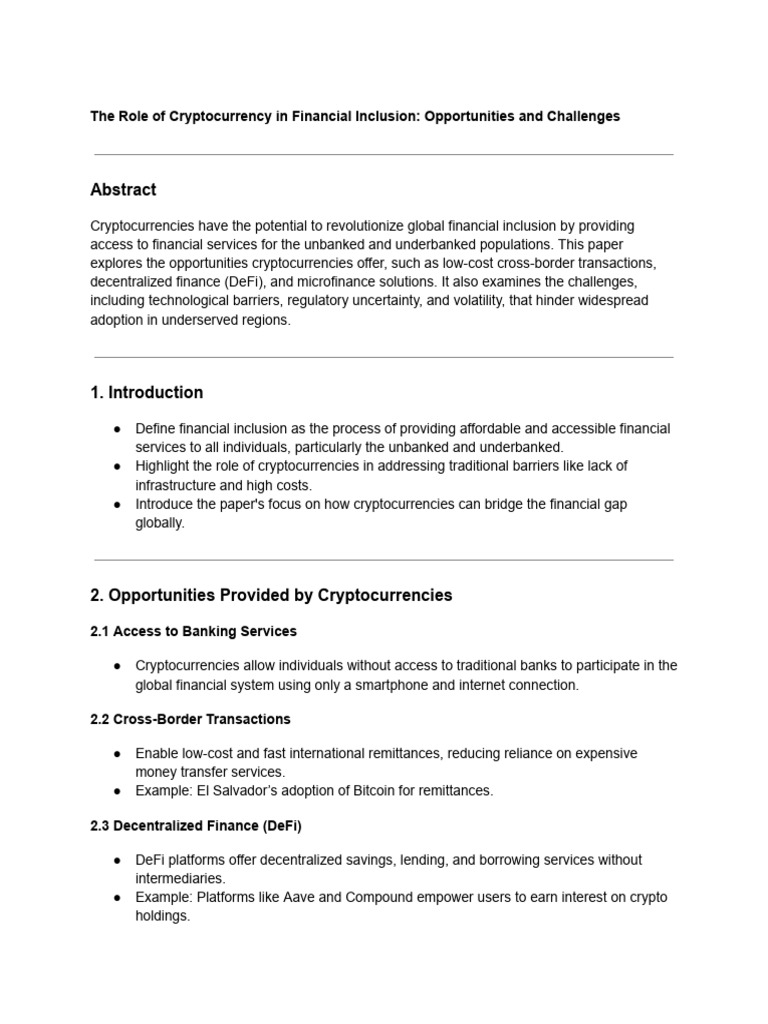 The Role of Cryptocurrency in Financial Inclusion - Opportunities and ...