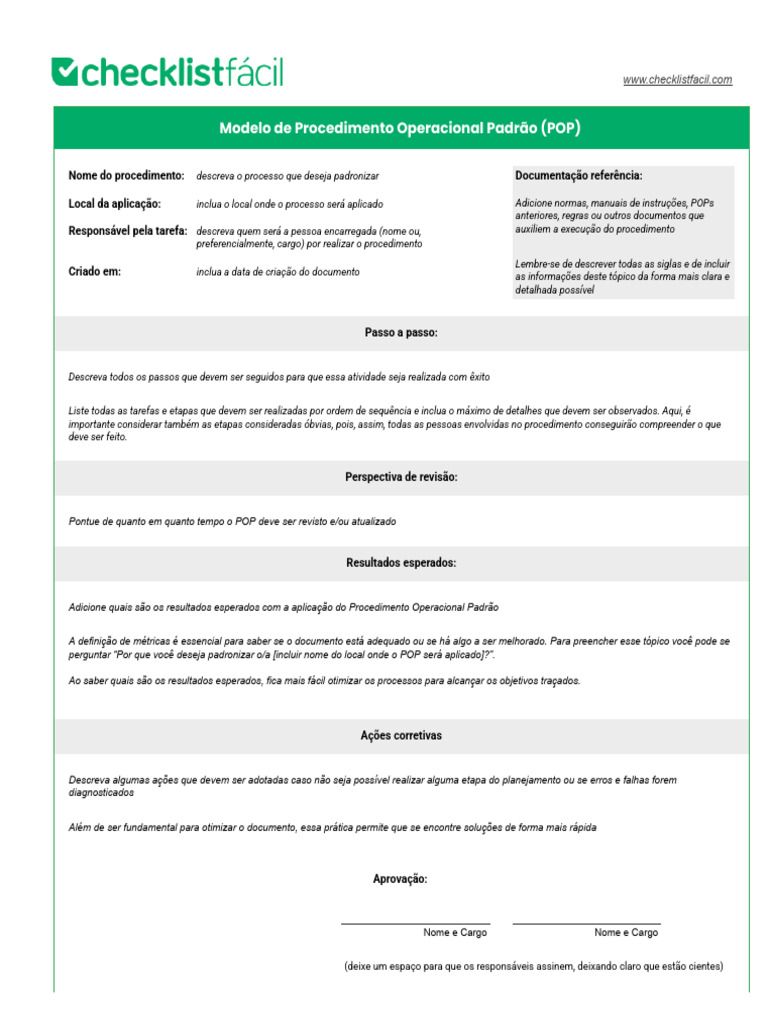 CheckList - Procedimento Operacional Padrão (POP) | PDF