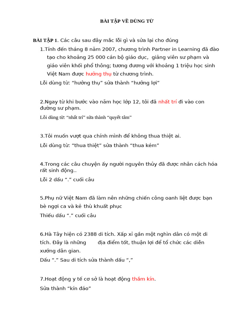 BAI TAP VE DUNG TU So 1 | PDF