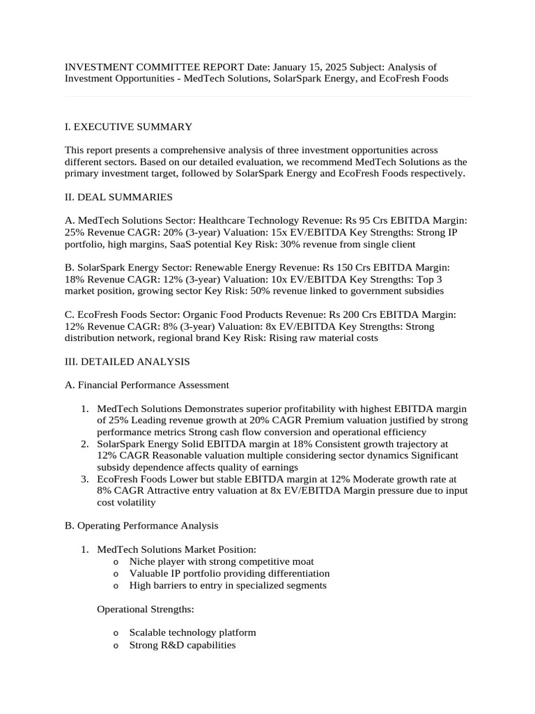 INVESTMENT COMMITTEE REPORT Date | PDF | Valuation (Finance) | Investing