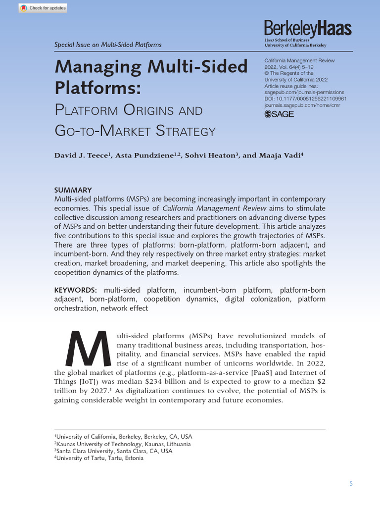 Managing Multi Sided Platforms Platform Origins and Go To Market ...