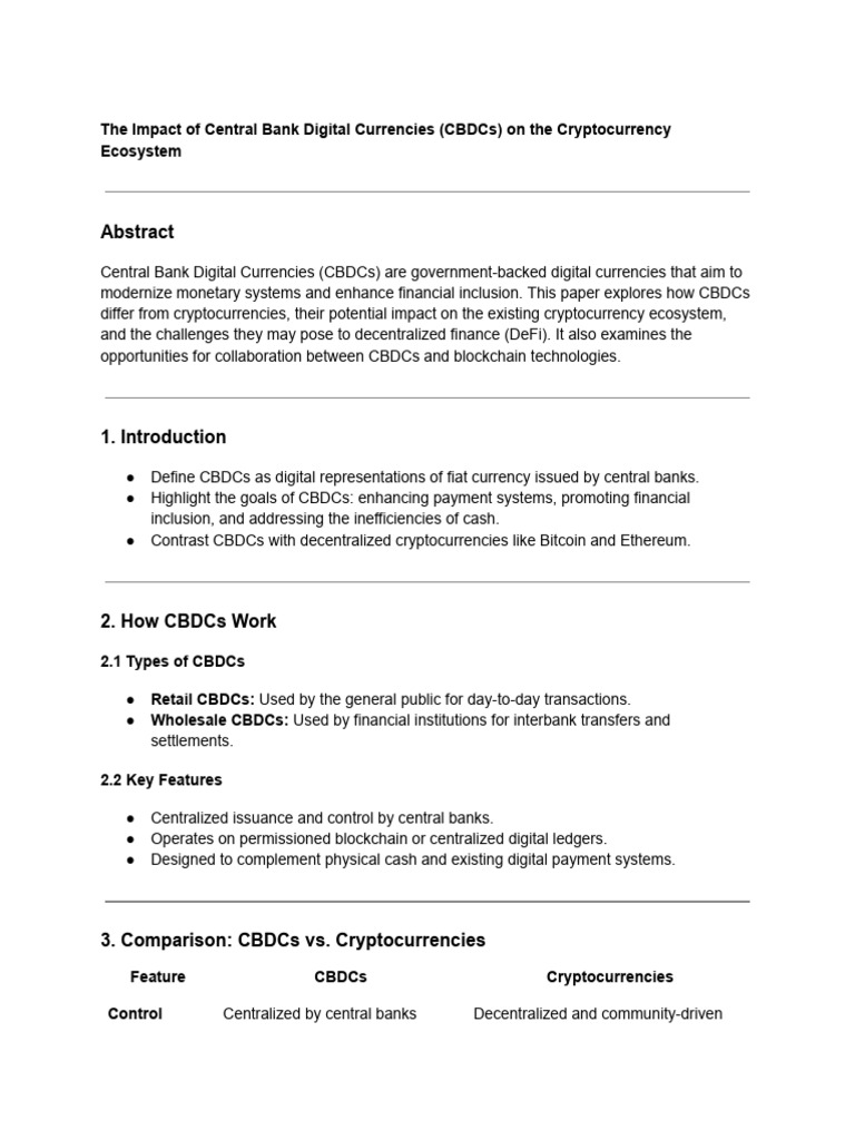 The Impact of Central Bank Digital Currencies (CBDCs) on the Cryptocurrency Ecosystem | PDF ...
